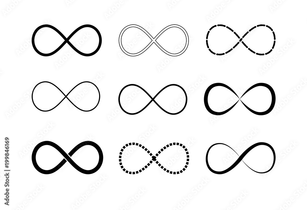 Vetor de Infinity symbol logos set. Black contours. Symbol of ...