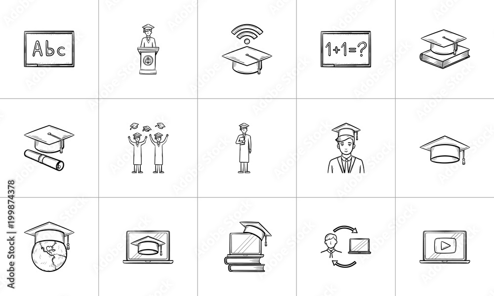 Education hand drawn outline doodle icon set for print, web, mobile and ...