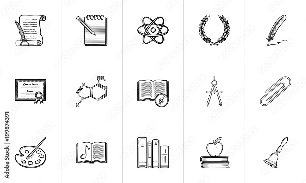 Education hand drawn outline doodle icon set for print, web, mobile and ...