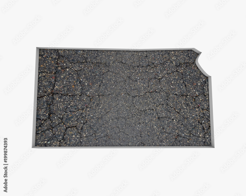 Kansas KS Road Map Pavement Construction Infrastructure 3d Illustration ...