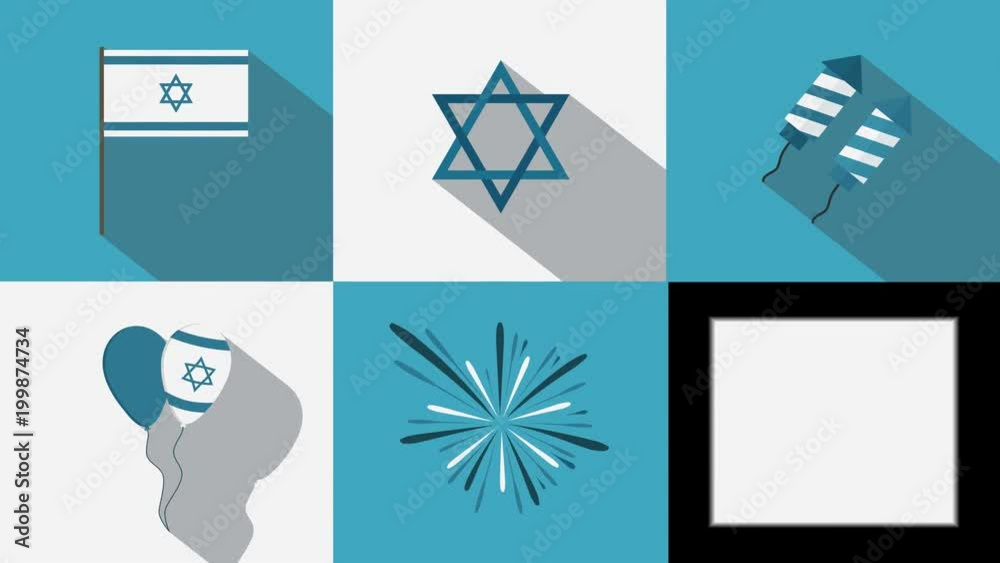 Israel Independence Day holiday flat design animation icon set with ...