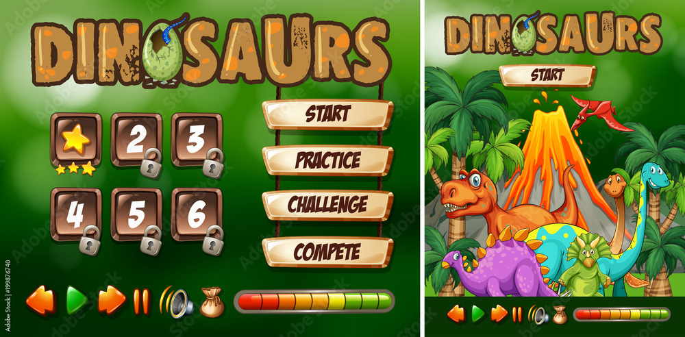 Game template with dinosaur theme Stock Vector | Adobe Stock