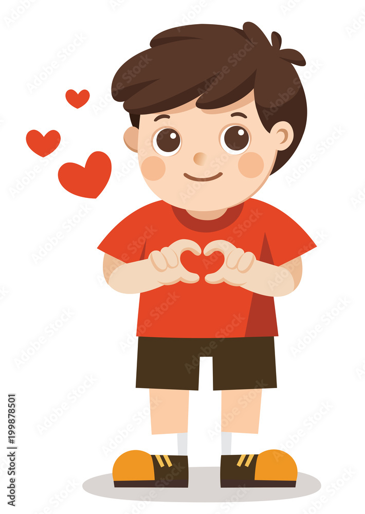 A Cute Boy making heart shape with his hands. Isolated vector. for ...