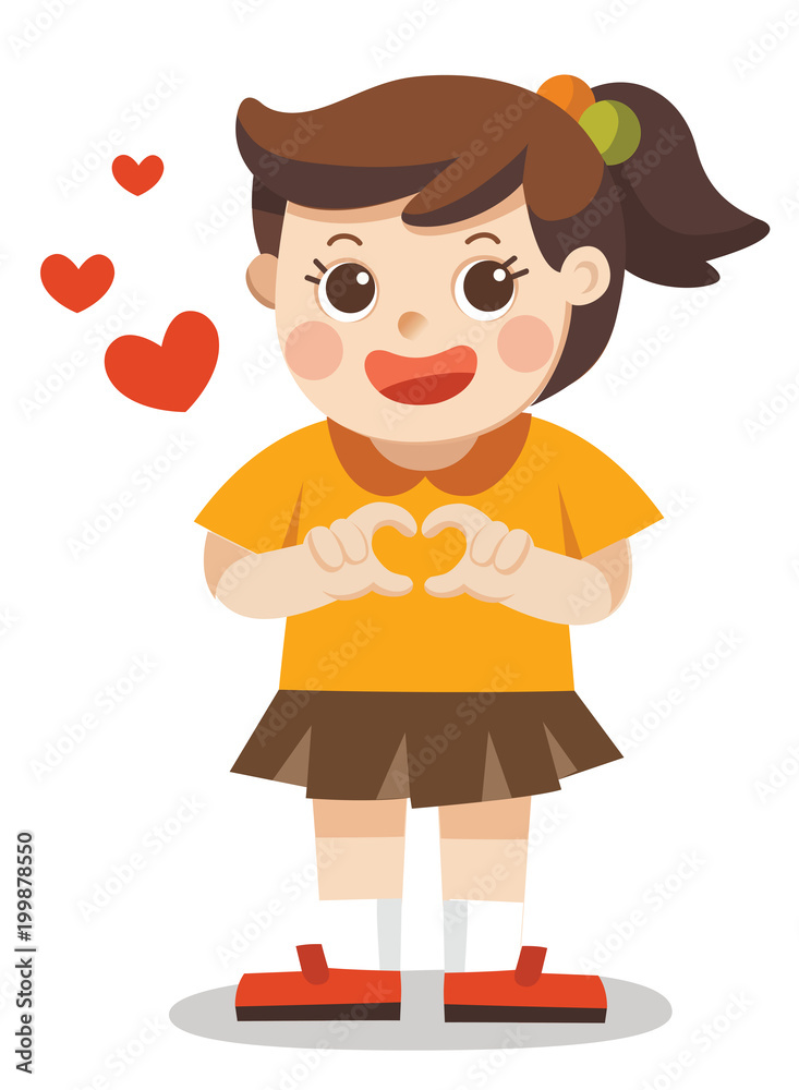 A Cute Girl making heart shape with her hands. Isolated vector. for ...