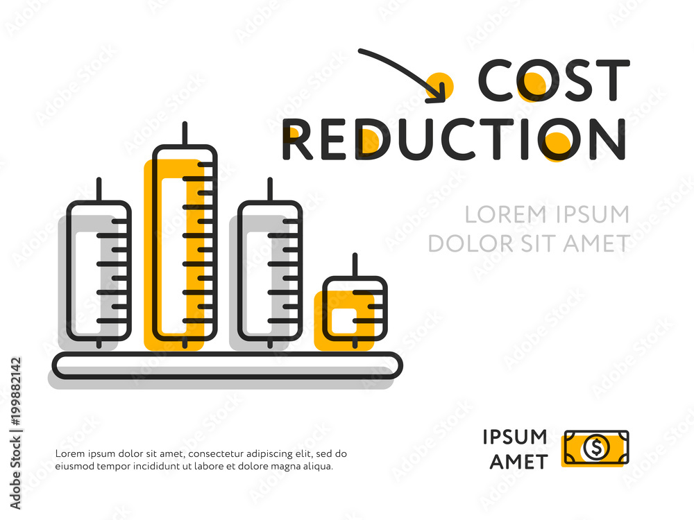 Colorful minimalist poster with charts and message Cost reduction on ...