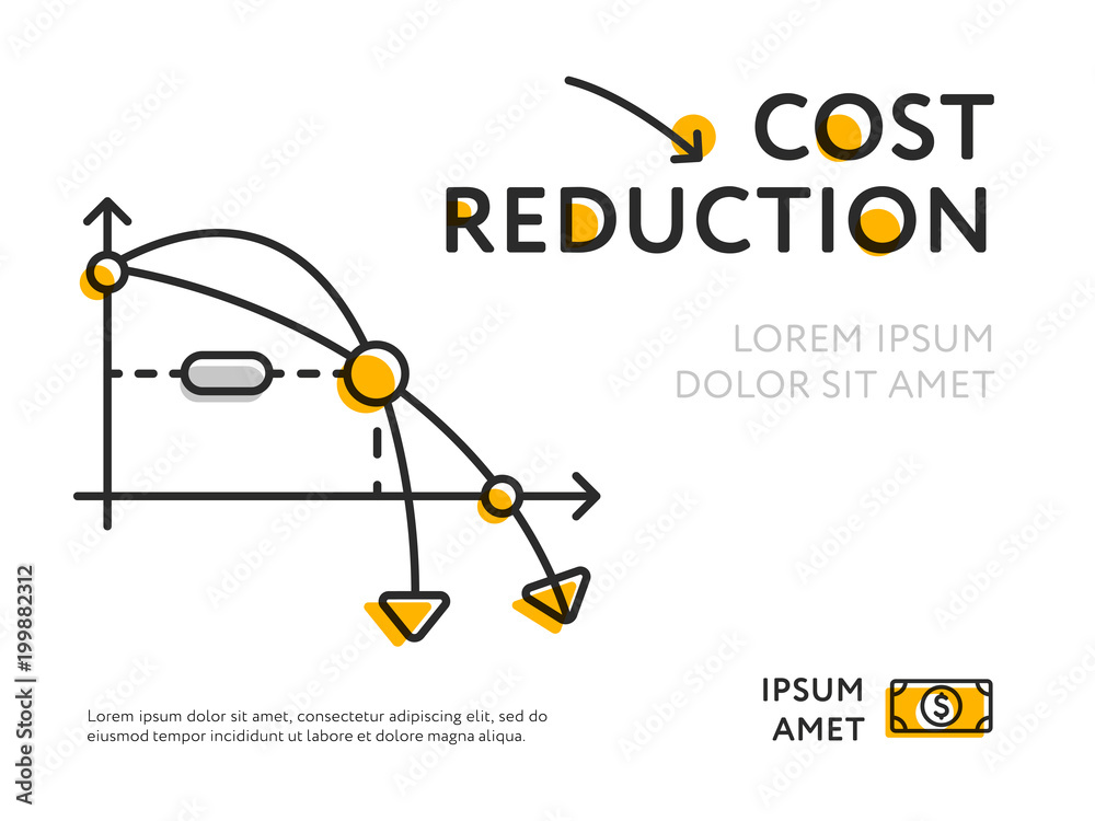 Infographic chart with lowering arrows showing cost reduction in poster ...