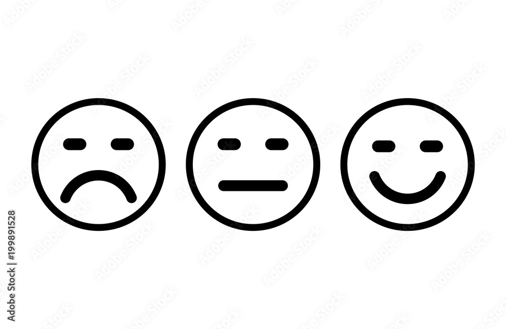 Smileys with rounded rectangle eyes. Emoticons icon negative, neutral ...