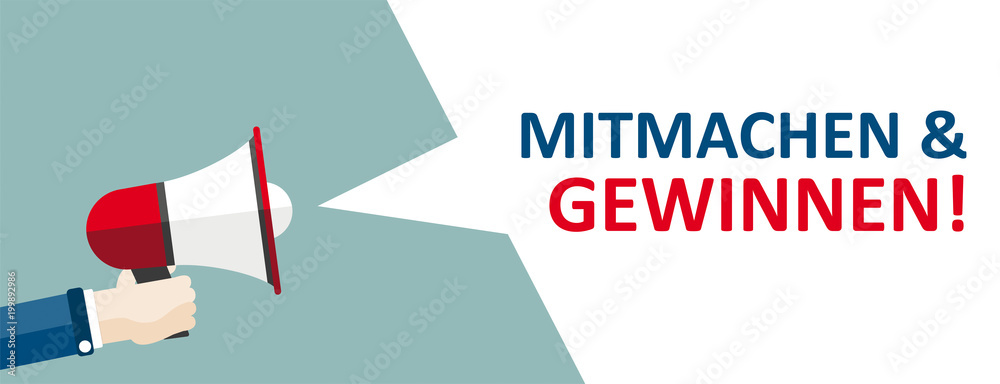 Flat Cartoon Hand mit Megafon und Sprechblase mit Text Mitmachen und ...
