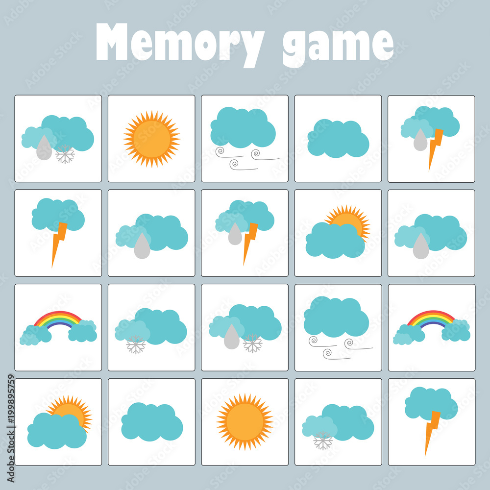 Memory game with pictures (weather theme) for children, fun education ...