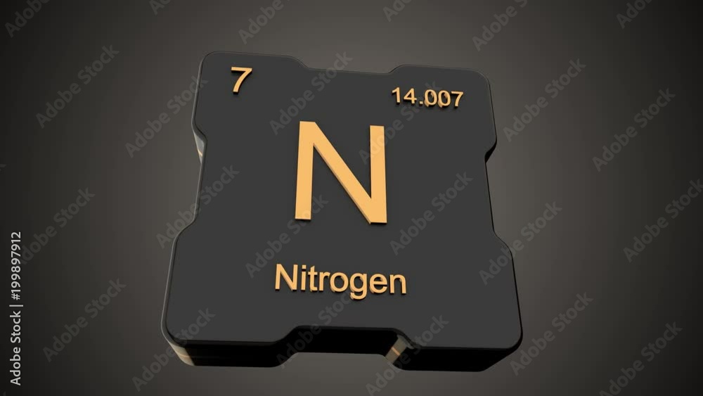 Nitrogen element symbol from periodic table on futuristic black glossy ...