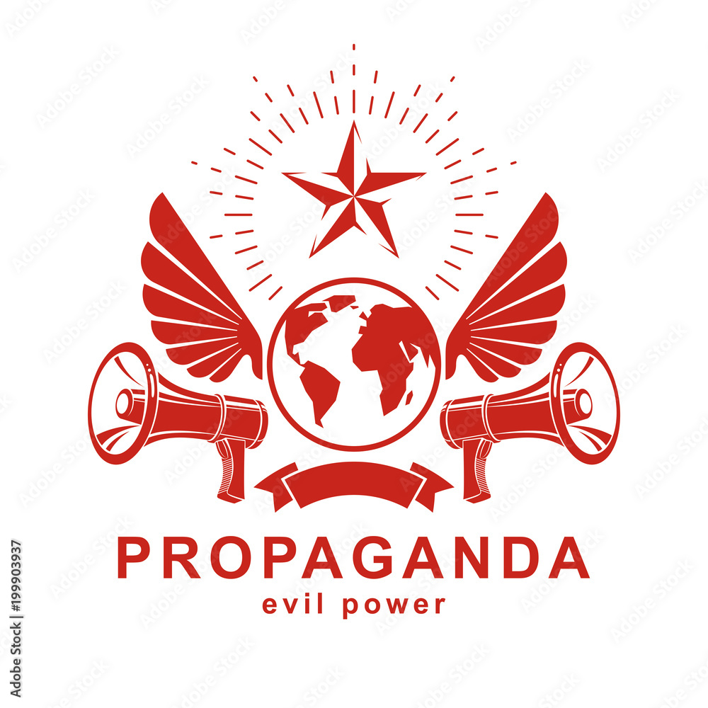 Advertising leaflet composed with loudspeakers and Earth globe, vector ...