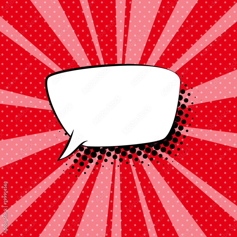 Speech Bubble on Red Pop Art Background with Sunbeam, Retro Style ...