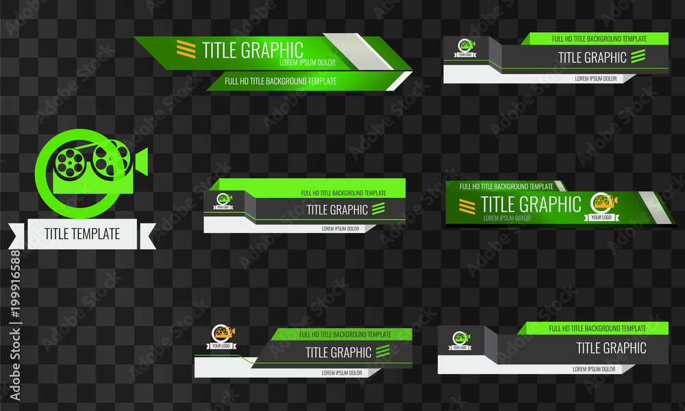Set of Video headline title or lower third template. Unique banner ...