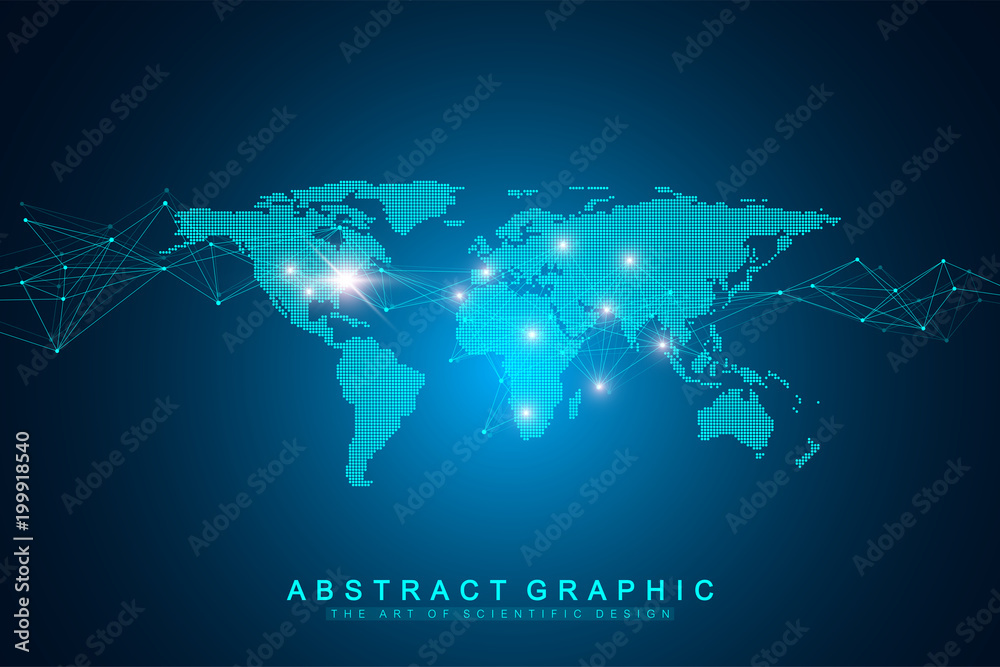 World map point with global technology networking concept. Digital data ...