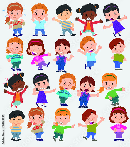 Cartoon character boys and girls. Set with different postures ...