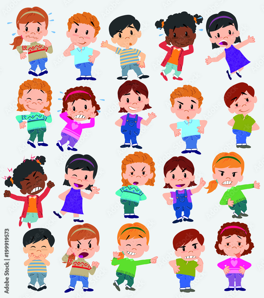 Cartoon character boys and girls. Set with different postures ...