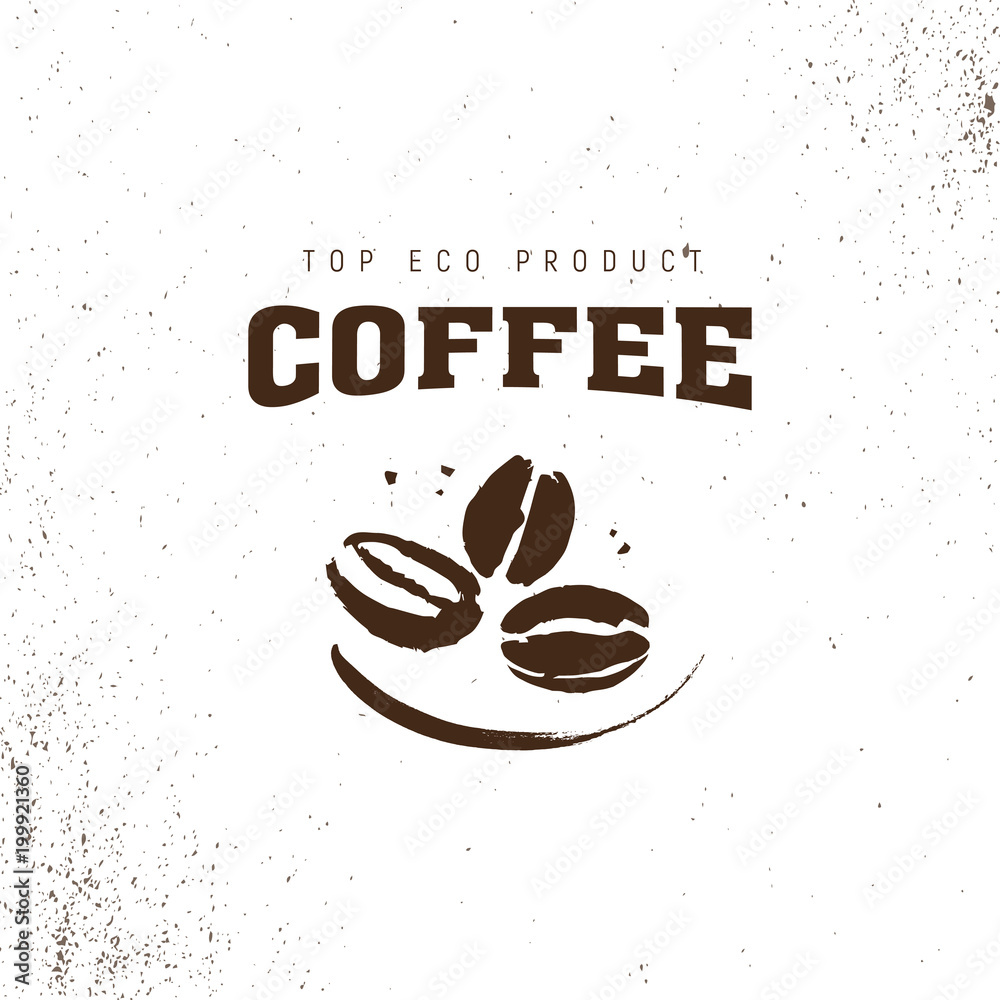 Vector hand drawn coffee logo design elements isolated on textured ...