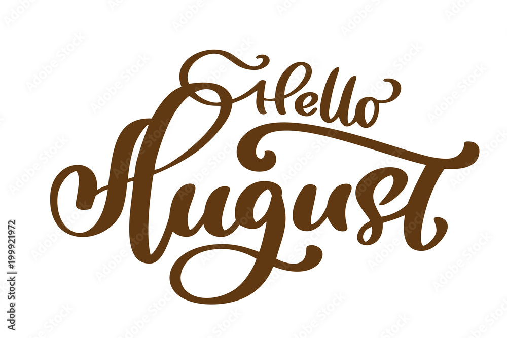 Hello August hand drawn lettering print vector text. Summer ...