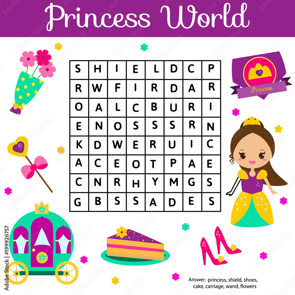 Word search puzzle kids activity. Educational children game for girls ...