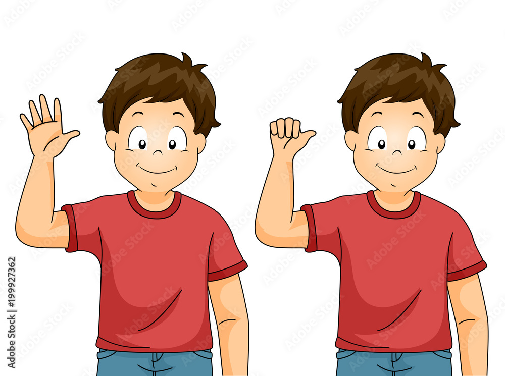 Kid Boy Sign Language Goodbye Illustration Stock Vector | Adobe Stock