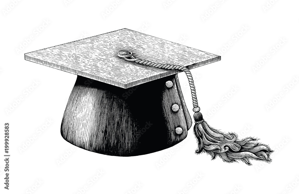 Graduation hat hand drawing vintage engraving illustration Stock Vector ...
