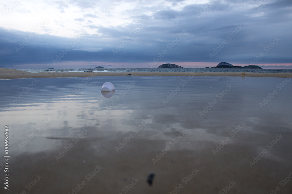 Colorful photography of puddle of water on beach of ipanema City of Rio ...