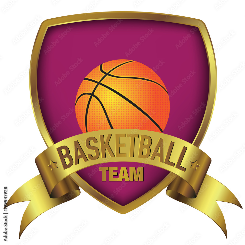Basketball team logo design in deep purple background on gold frame ...