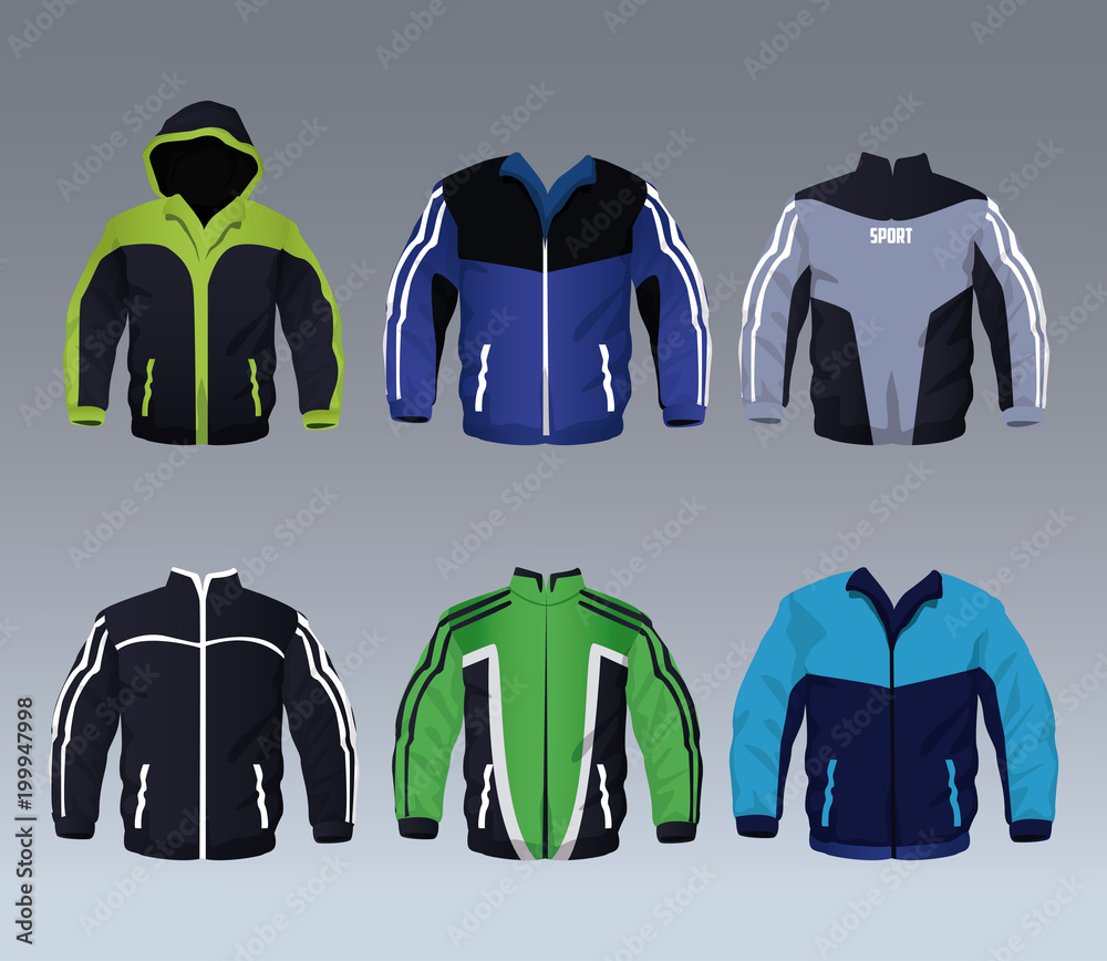 Set of male sport wear jackets collection vector illustration graphic ...