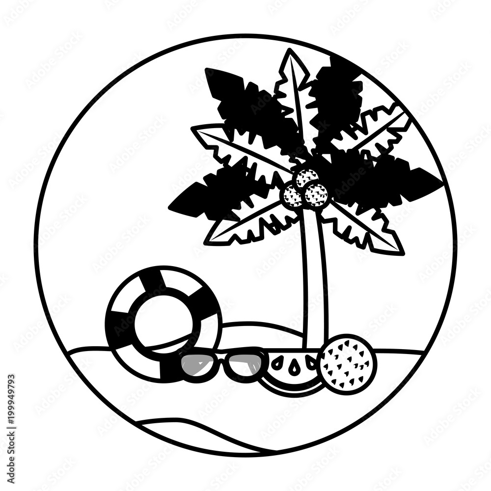 beach scene with palm and accessories vector illustration design Stock ...