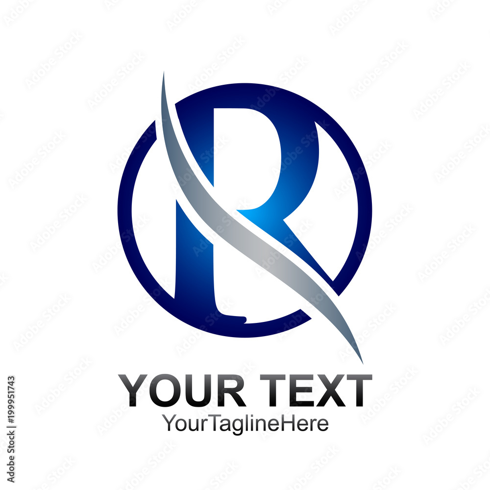 Initial letter R logo template colored blue circle swoosh design for ...