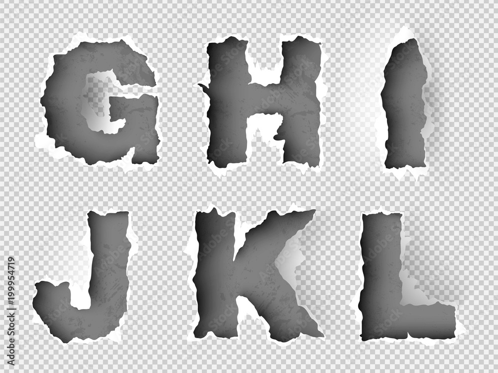 alphabet torn hole with ripped paper set Stock Vector | Adobe Stock