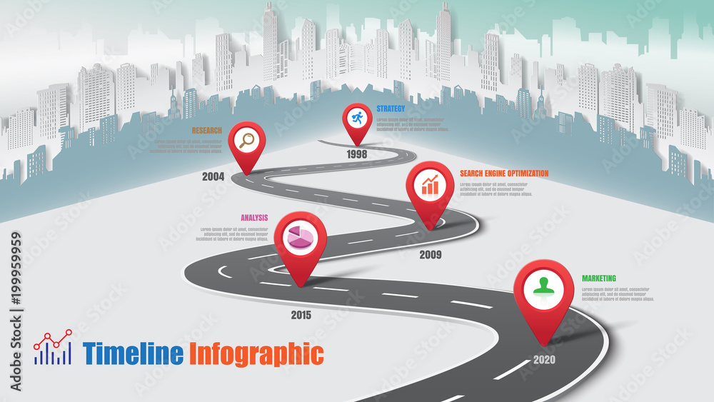 Business road map timeline infographic city designed for abstract ...