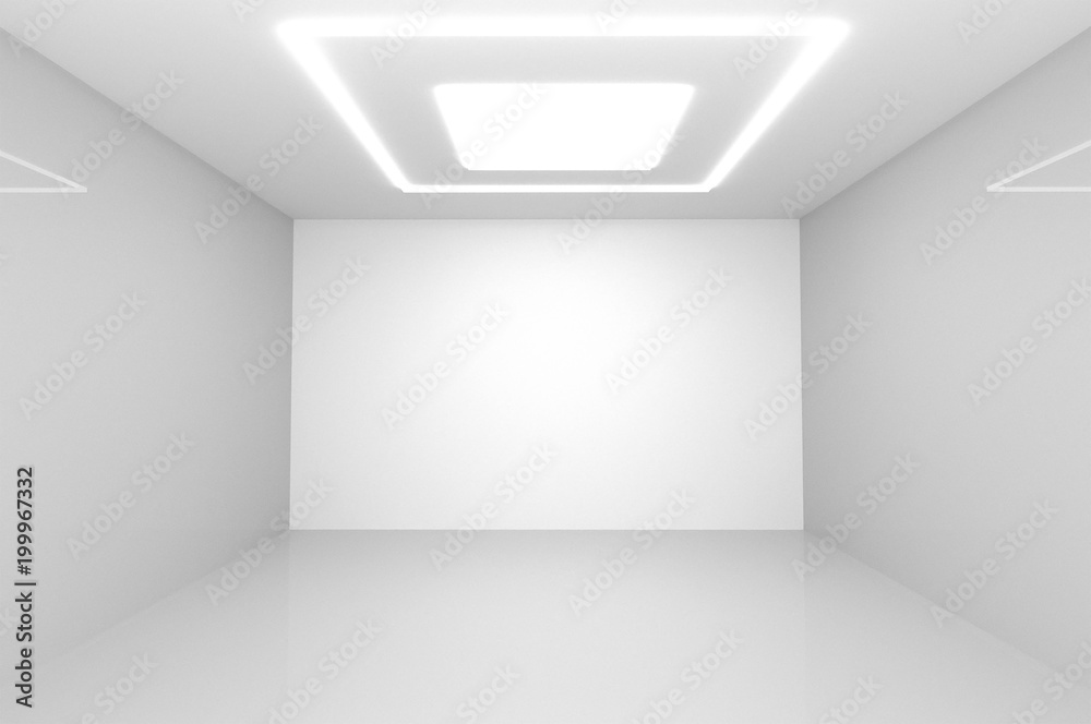 Empty room with white walls, floor and ceiling and with opening in ...