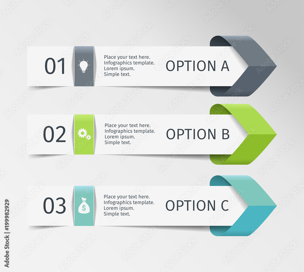 Infographic arrows. Vector design template of 3 options, steps, parts. Can be used for workflow ...