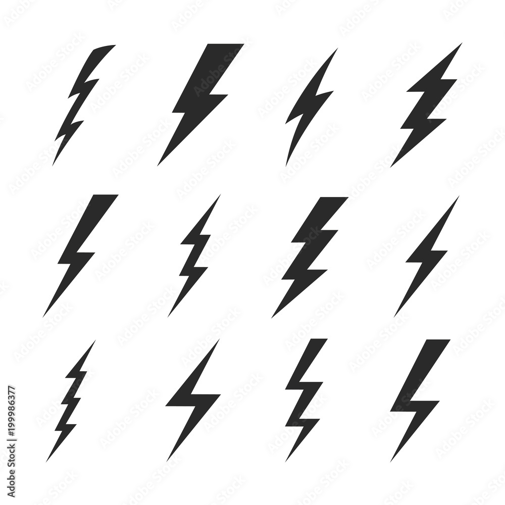 Thunder sign set. Flash icons. Vector Stock Vector | Adobe Stock