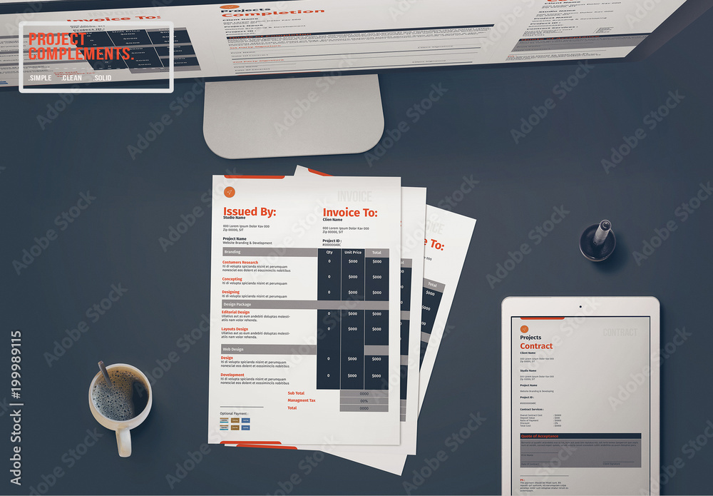 Project Invoice Layout Set with Red Accents Stock Template | Adobe Stock
