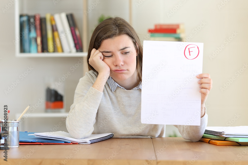 Sad student showing failed exam Stock-Foto | Adobe Stock