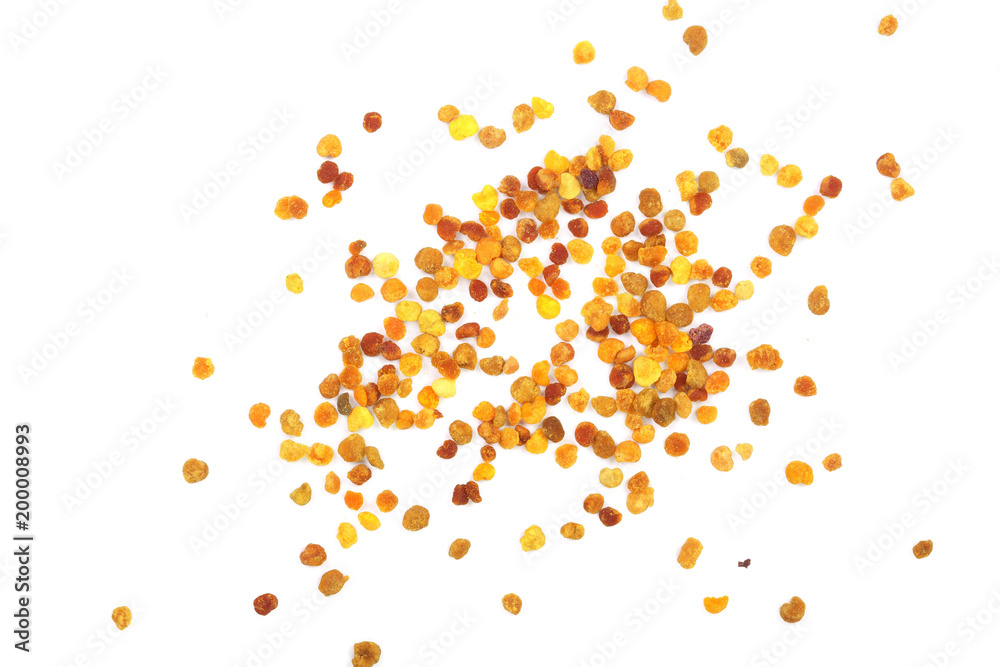 fresh bee pollen isolated on white background. Top view. Flat lay Stock ...