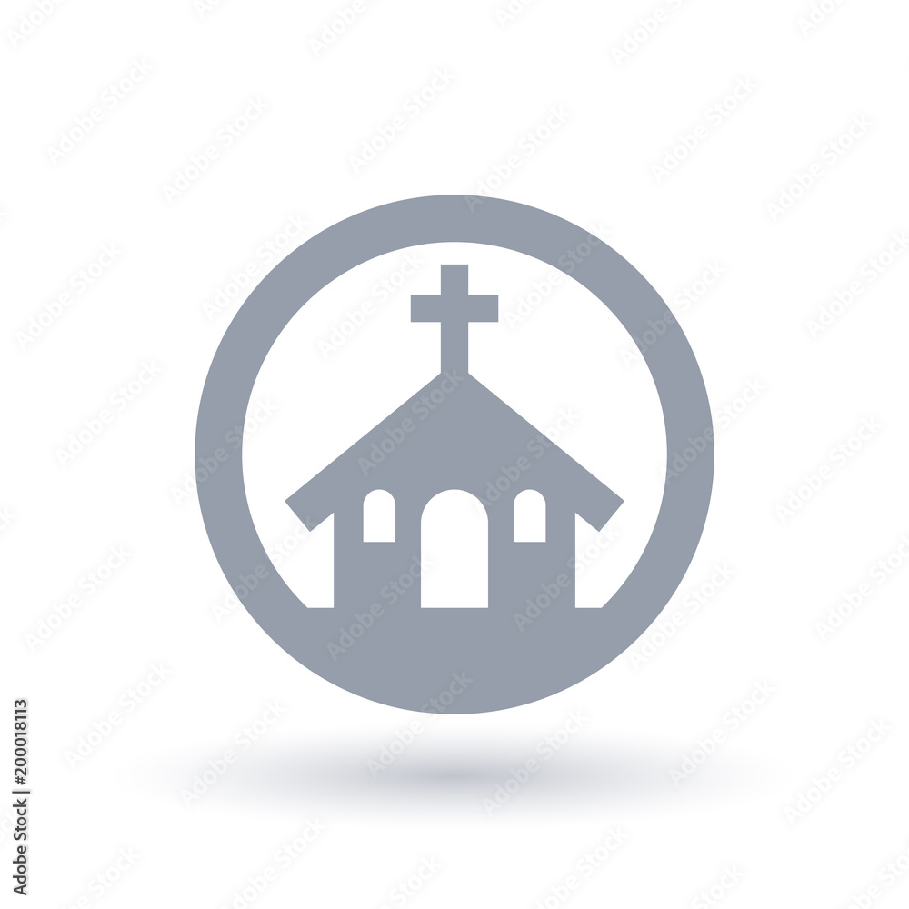 Christian church icon in circle outline. Religious building sign. House ...