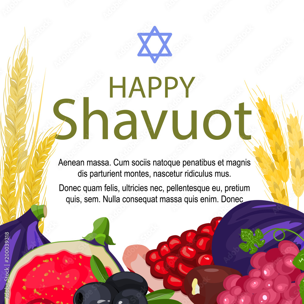 Shavuot Banner - Shavuot festive banner with the seven species, cheese ...