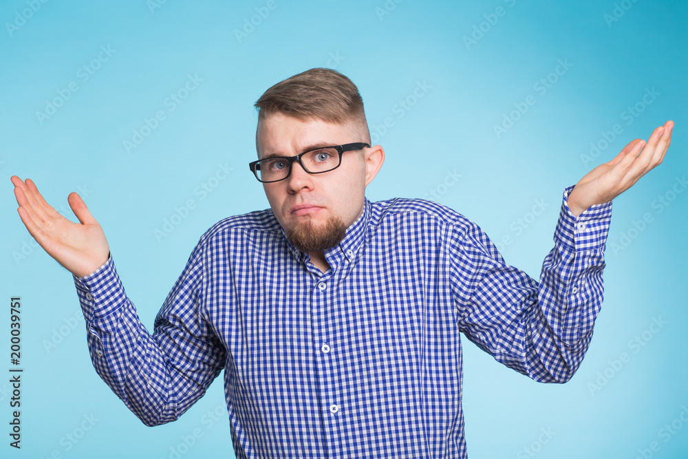 Young emotional surprised, frustrated and bewildered man. Human ...