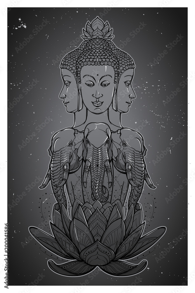 Statue representing Trimurti - trinity of Hindu gods Brahma, Vishnu and ...
