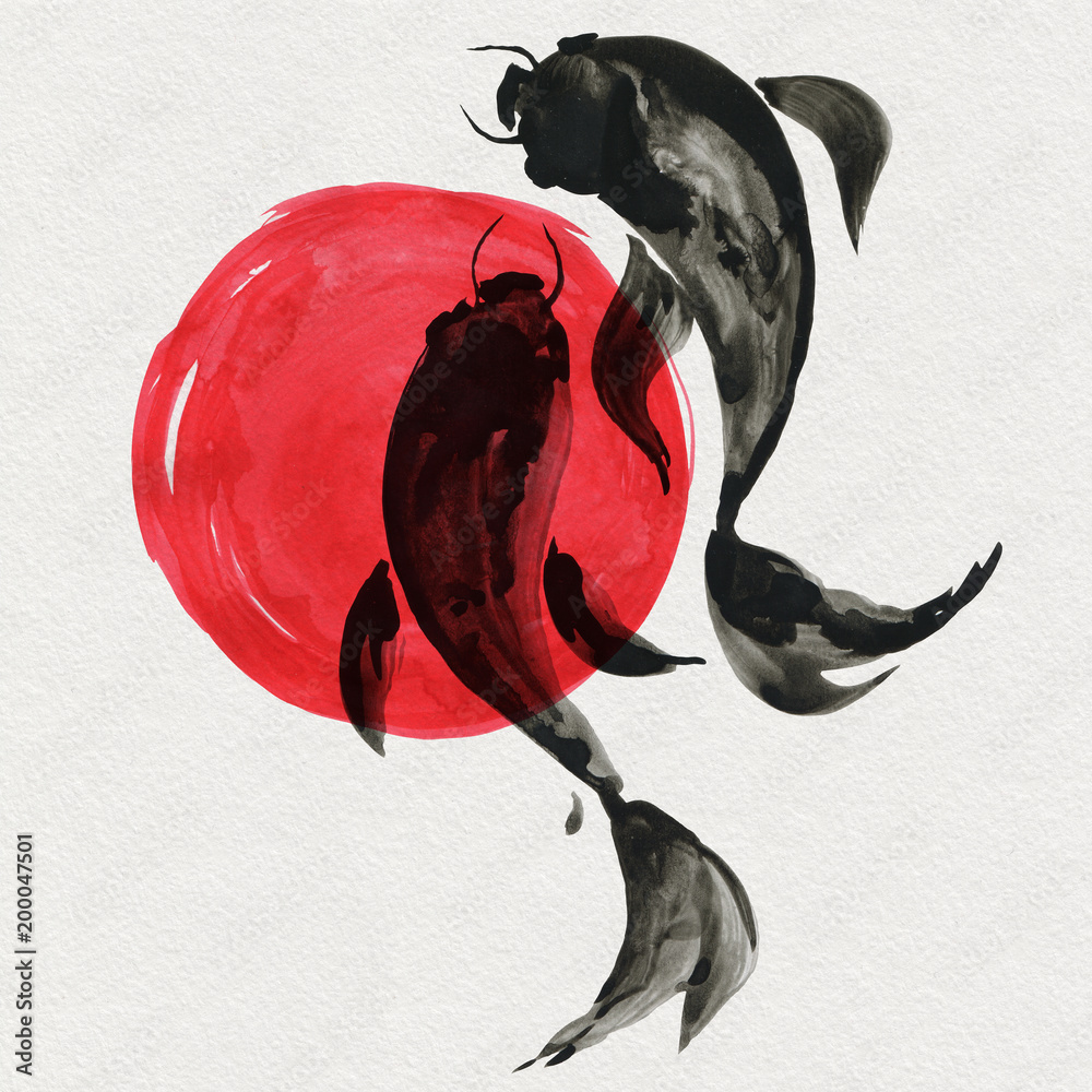 Koi Fishes In Japanese Painting Style Traditional Beautiful Watercolor koi-fishes-in-japanese-painting-style-traditional-beautiful-watercolor