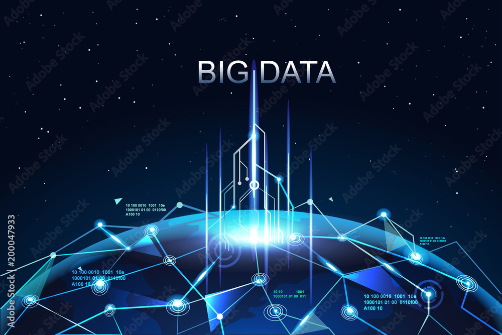 Big data connectivity with globe illustration infographic. digital ...