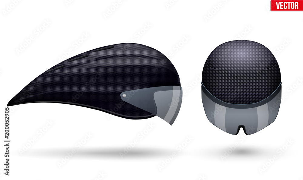 Set of Time trial bicycle helmet models. Front and Side view. Equipment of Road bicycle racing ...