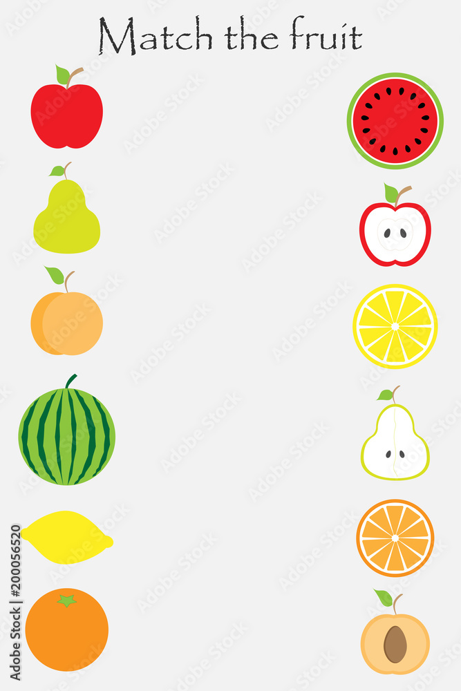 Match the fruit (apple, orange, pear, watermelon, lemon, peach) in ...