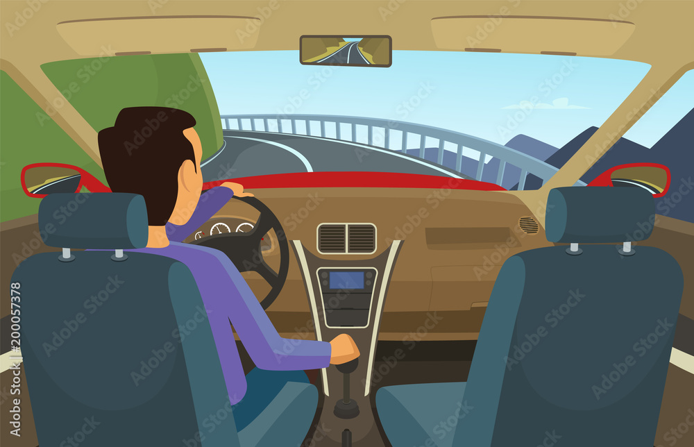 Driver inside his car. Vector illustration in cartoon style Stock ...