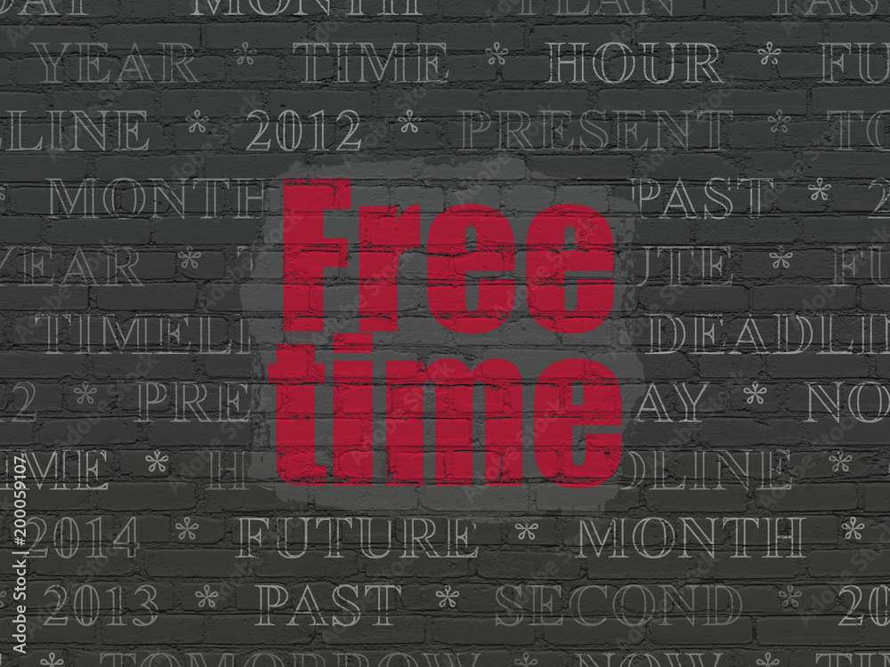Timeline concept: Painted red text Free Time on Black Brick wall ...