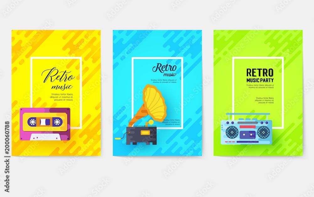 Music instruments vector cards set. Audio tools template of flyer ...
