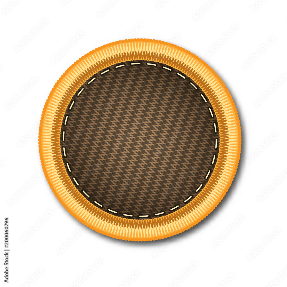 Blank brown circle of Embroidered patch work for vector graphic design ...